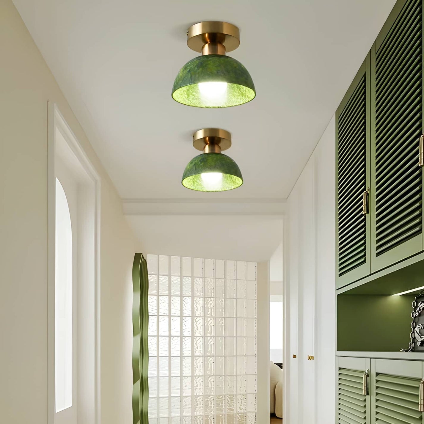 Natural Jade Vintage Dark Green Ceiling Light For Hallway – Shine Life ...